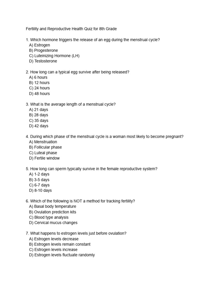 Fertility and Reproductive Health Answer For 8th Grade | PDF ...