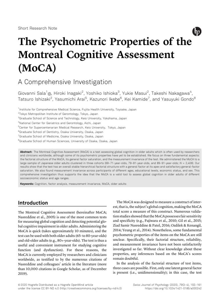 The Psychometric Properties of the Montreal Cognitive Assessment (MoCA ...