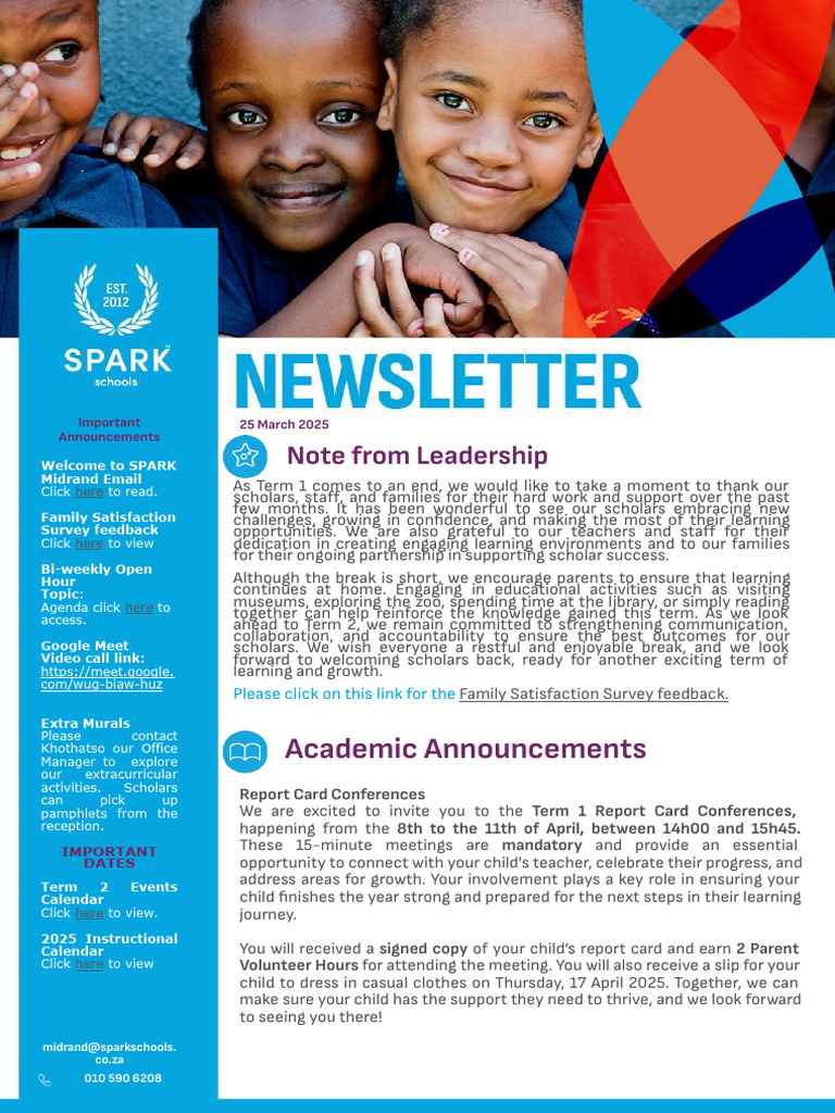 SPARK Midrand School Newsletter 25 March 2025 | PDF | Learning | Social ...