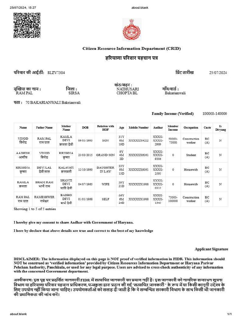 Rampal Family Id - 11zon | PDF