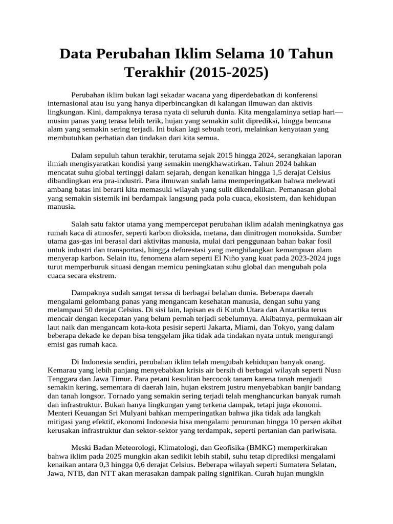 Data Perubahan Iklim Selama 10 Tahun Terakhir 1 | PDF