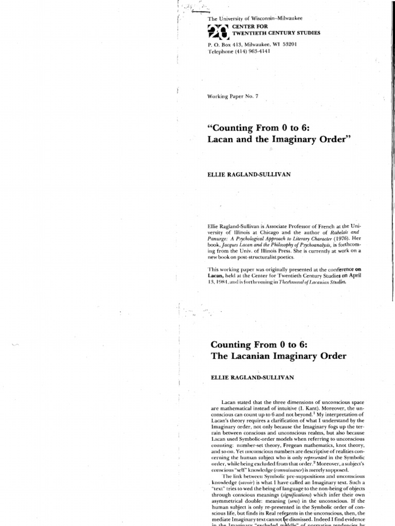 Ellie Ragland "Counting From 0 To 6 - Lacan" | PDF | Jacques Lacan ...