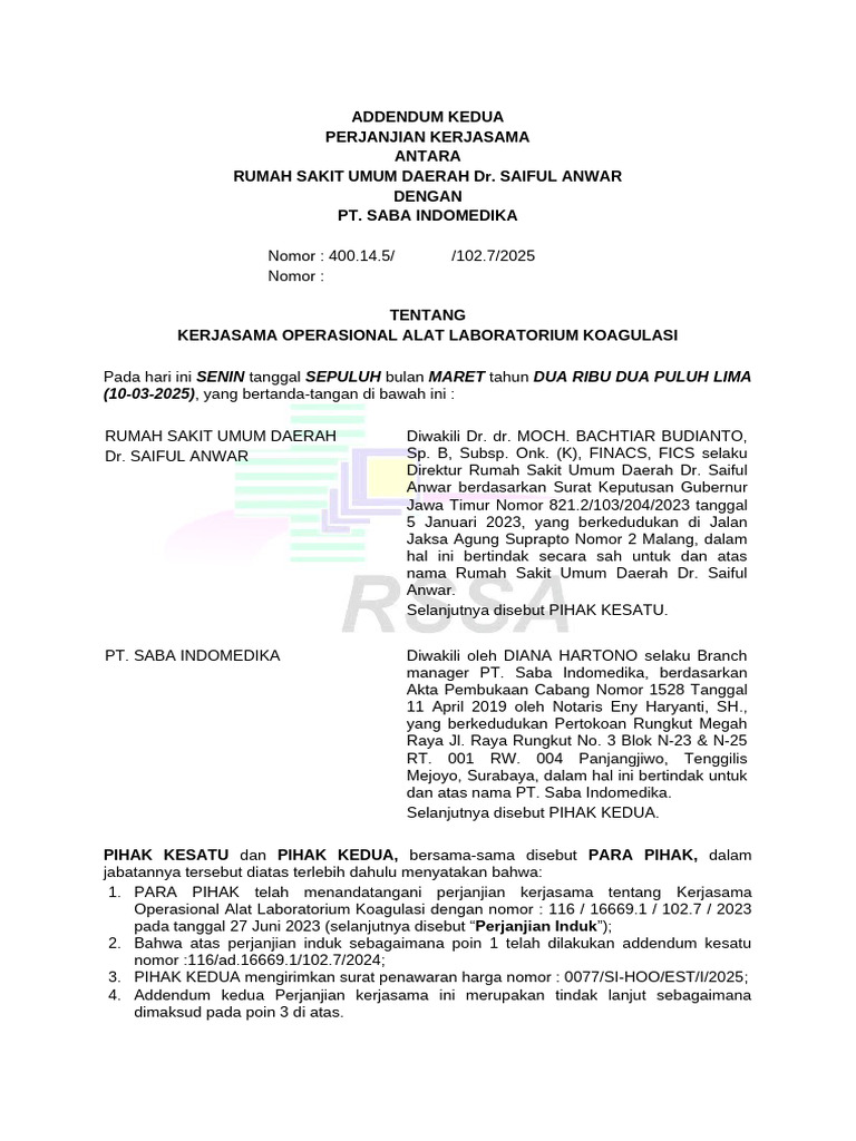 Addendum II PT Saba Indomedika Koagulasi | PDF