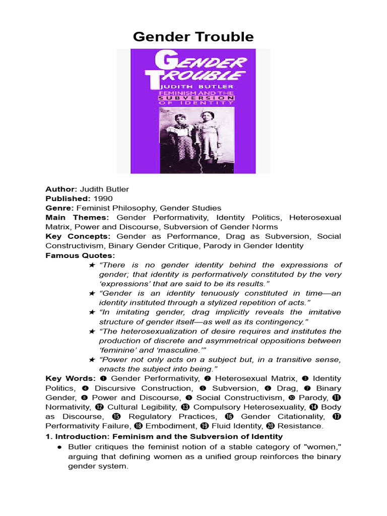 Gender Trouble by Judit Butler | PDF | Gender | Gender Studies