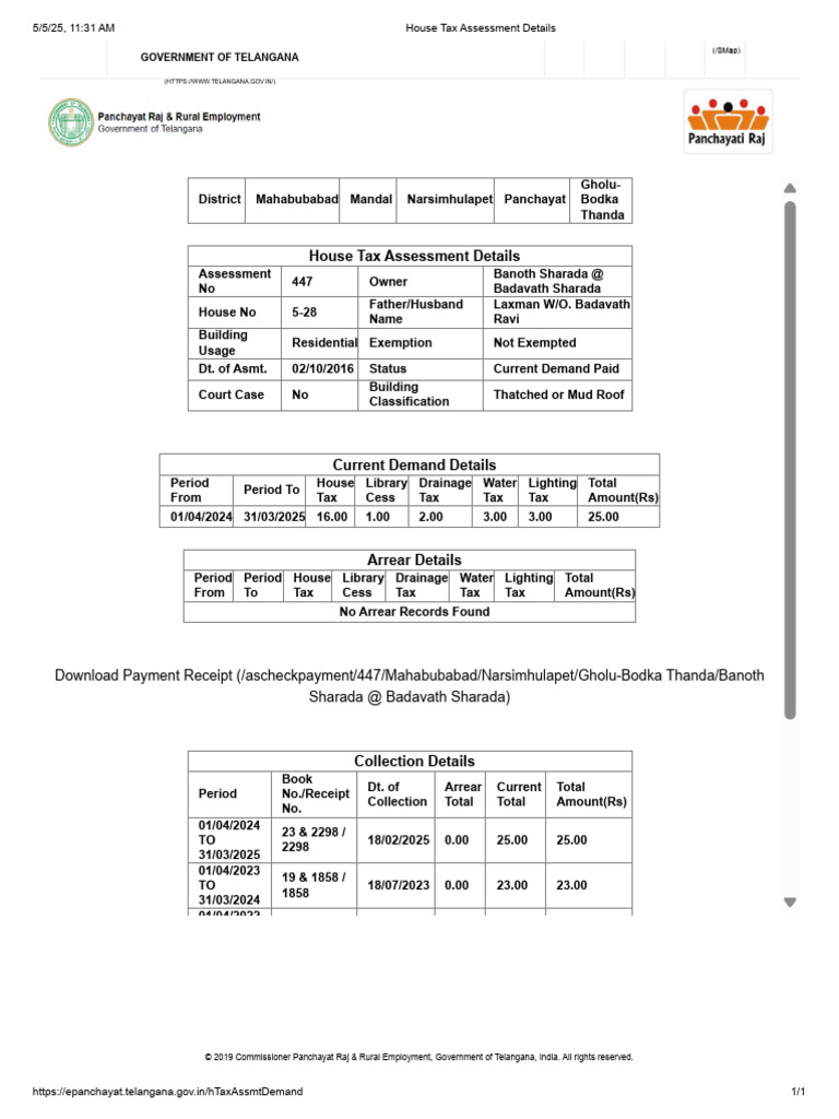Mahabubabad House Tax Assessment Details | PDF | Taxes | Government ...