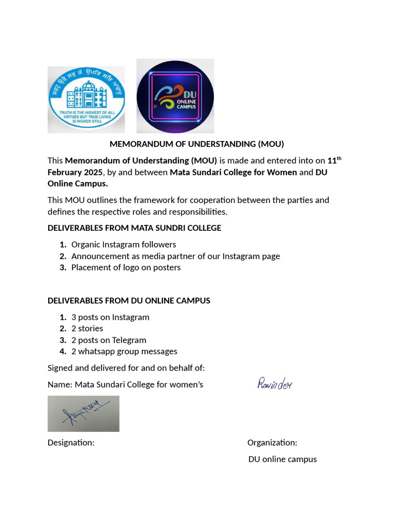 Memorandum of Understanding 2 | PDF