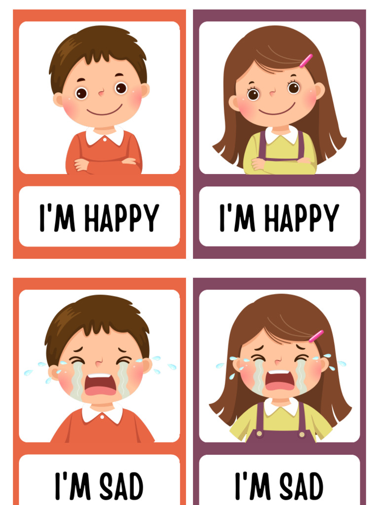 Orange and Purple Cute Feelings and Emotions Flashcards | PDF
