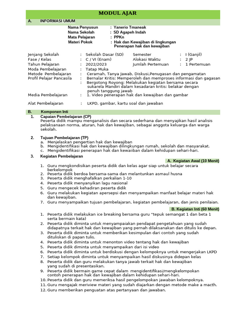 modulAjarRio ppkn | PDF