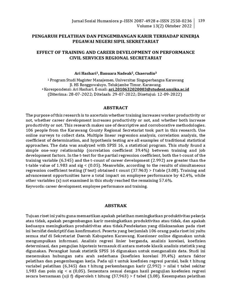 Pengaruh Pelatihan Dan Pengembangan Karir Terhadap Kinerja | PDF