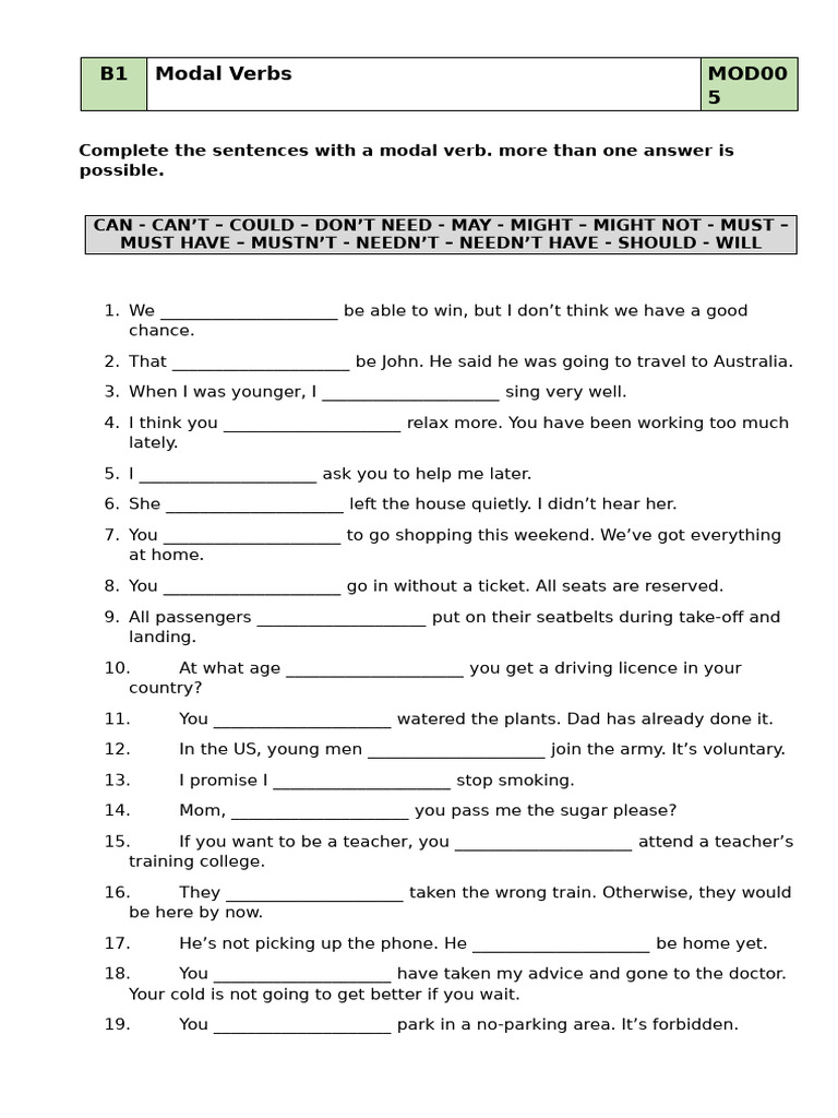 Modal Verbs All Types | PDF