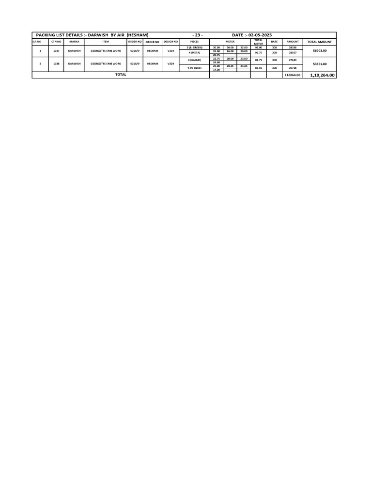 Packing List - Darwish by Air (Hesham) - 2 Parcel 01-05-25 | PDF
