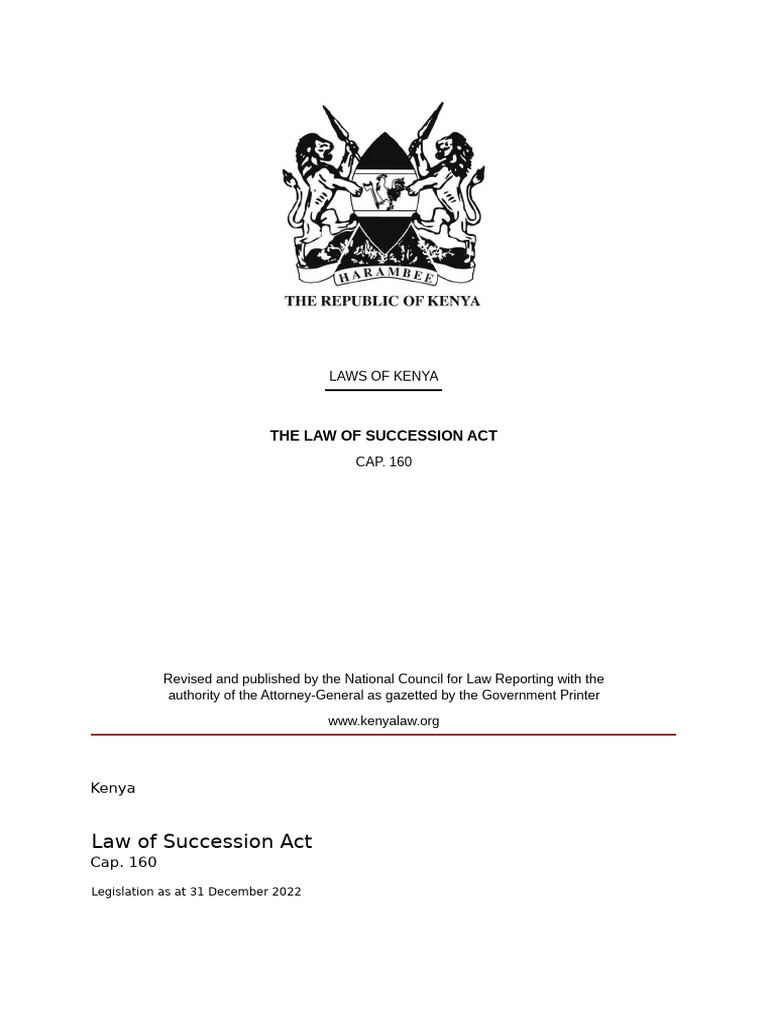 Law of Succession Act Cap 160 Overview | PDF | Will And Testament | Probate