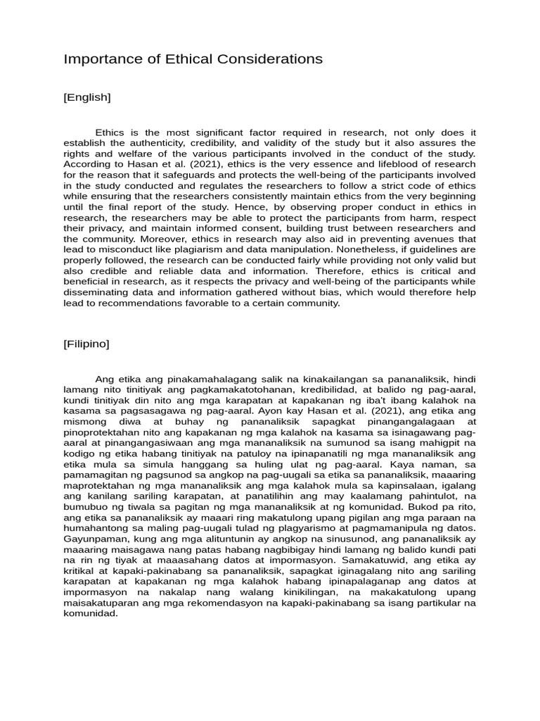 Importance of Ethical Considerations | PDF
