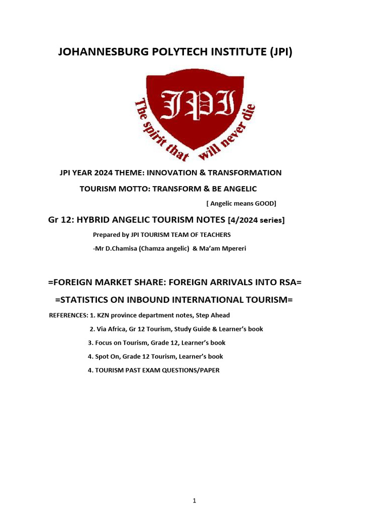 1 Gr12 - TOUR NOTES F3 FOREIGN MARKET SHARE IN RSA | PDF | Tourism ...