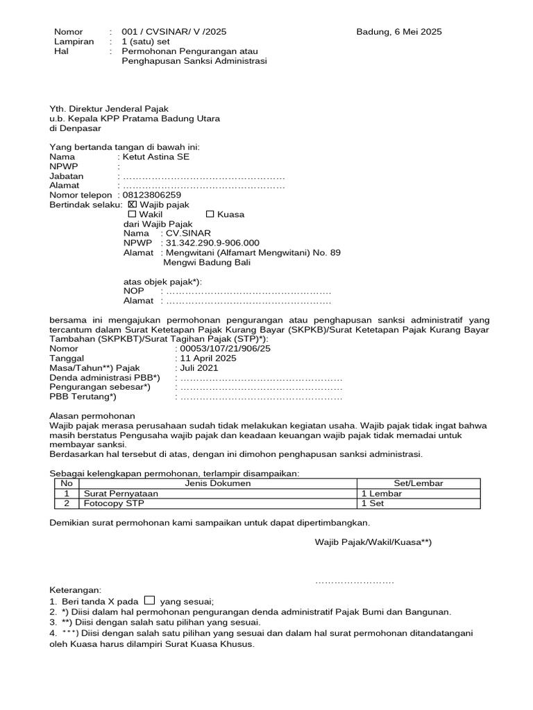 Formulir Pengurangan Penghapusan Sanksi PMK 118 2024 | PDF
