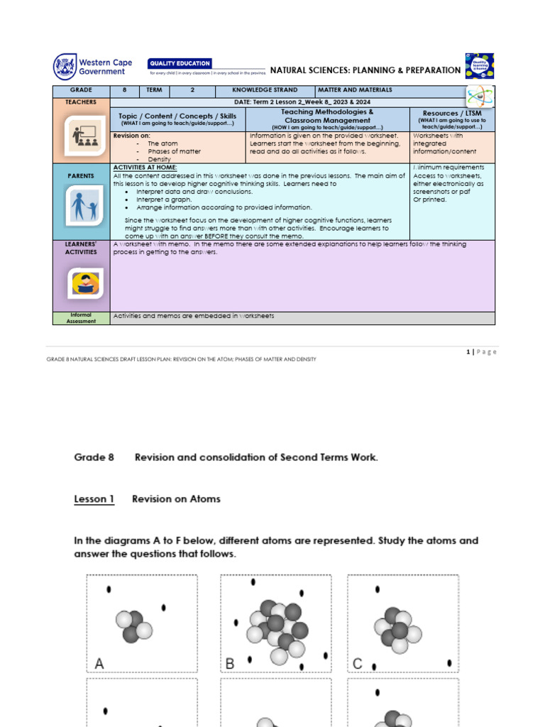 Grade 8 Natural Science Revision Plan | PDF | Atoms | Chemical Elements