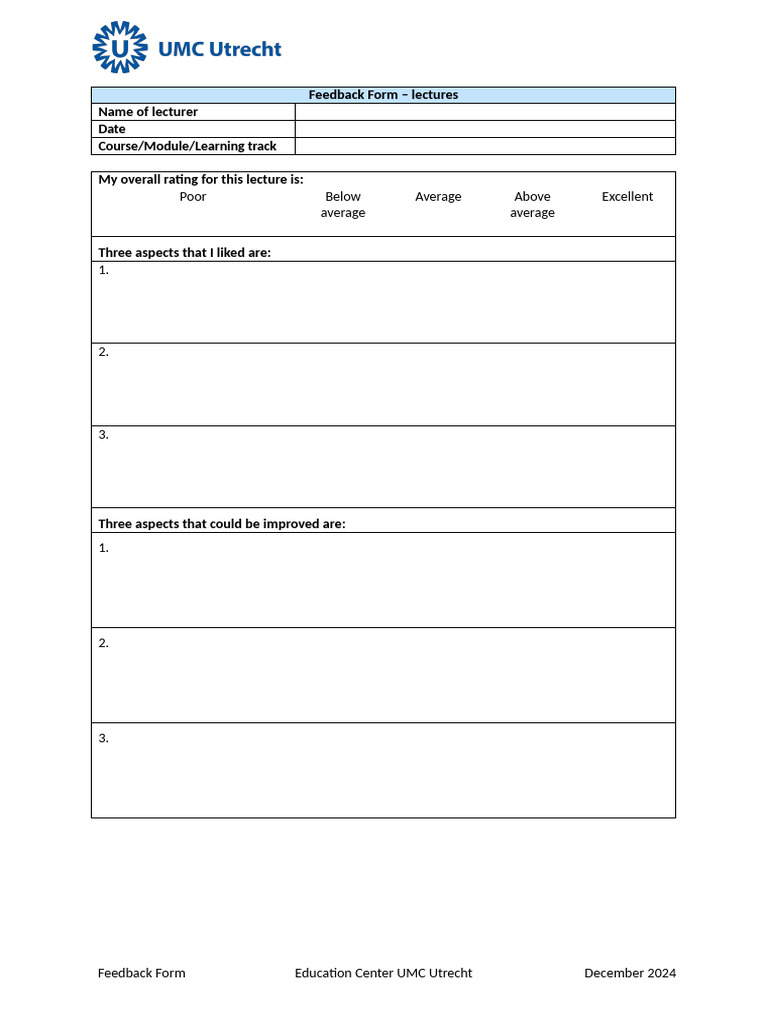 Feedback Form - Lecture and Classes | PDF | Lecture | Learning