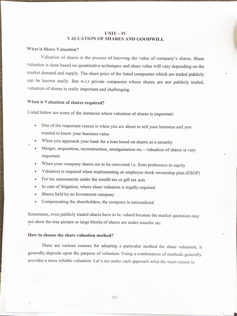 Unit No.4 Valuation of Shares | PDF