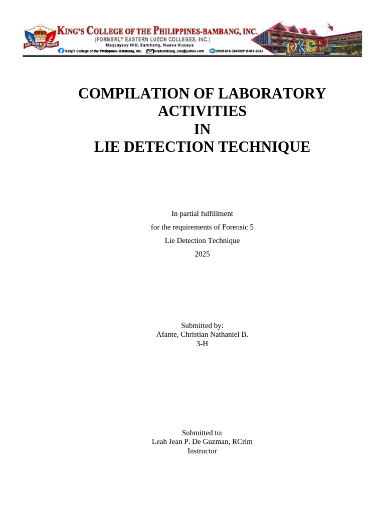 Lie Detection Techniques Laboratory Activities 3H | PDF | Criminology | Forensic Science