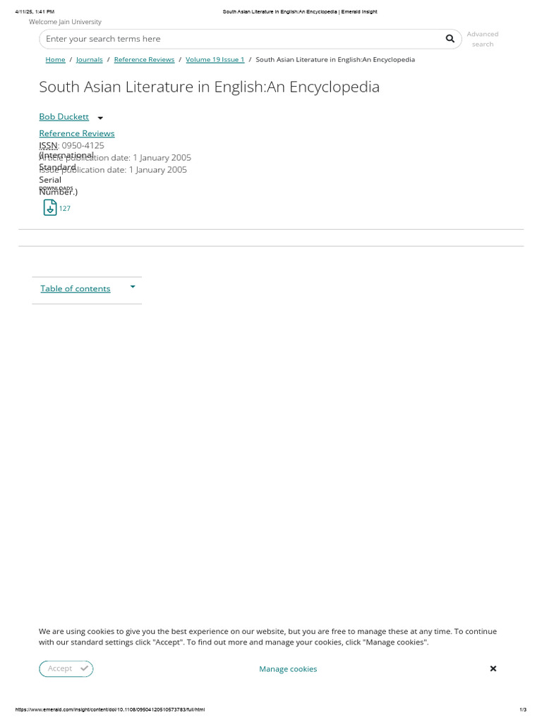 South Asian Literature in English - An Encyclopedia - Emerald Insight | PDF | South Asia