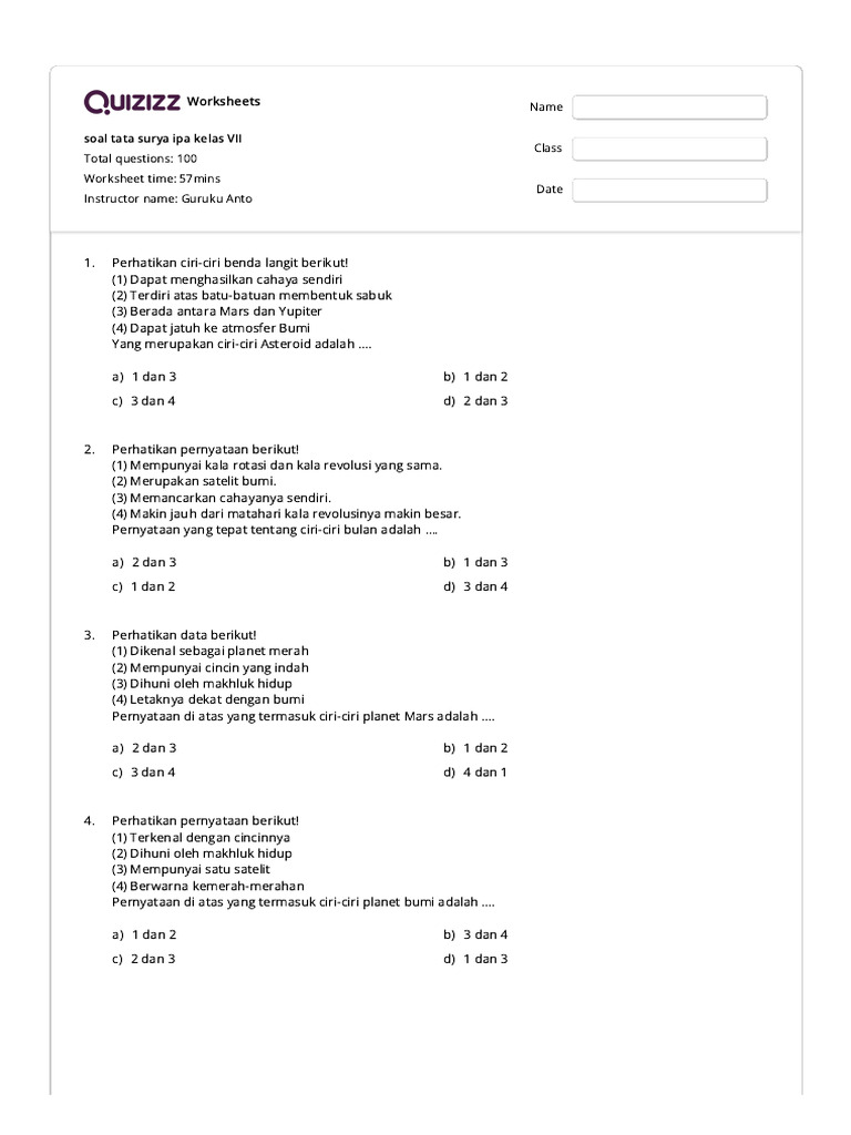 Tata Surya Kelas 7 Quizizz | PDF