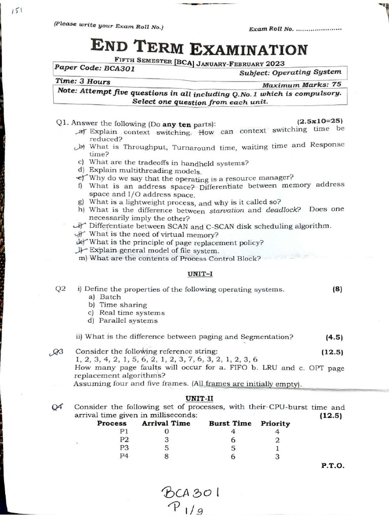 Ipjugaad - Bca 5th Sem Operating System Paper 2023 | PDF