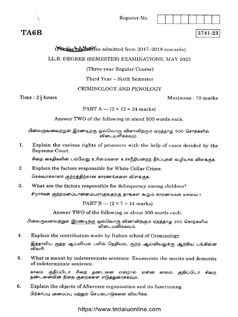 Criminology and Penology 6th Sem Question Papers | PDF