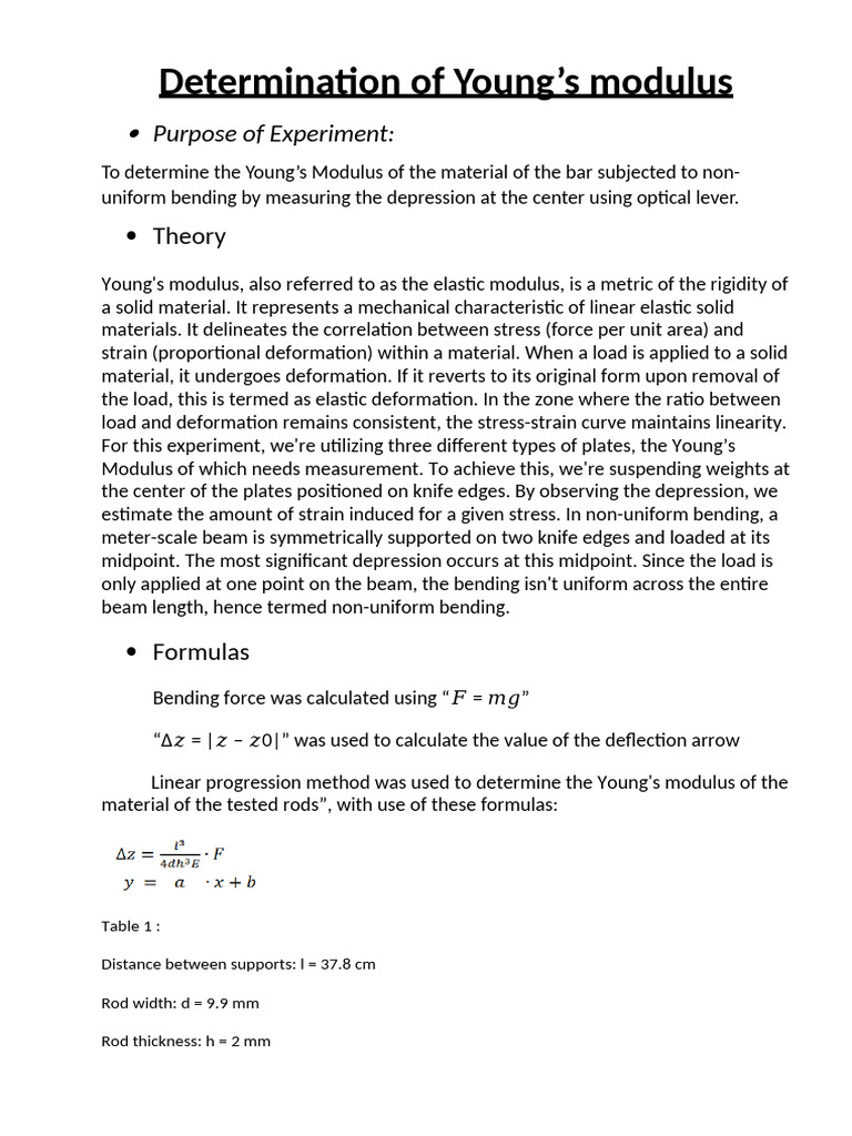 Determination of Young's Modulus. | PDF | Deformation (Engineering) | Young's Modulus