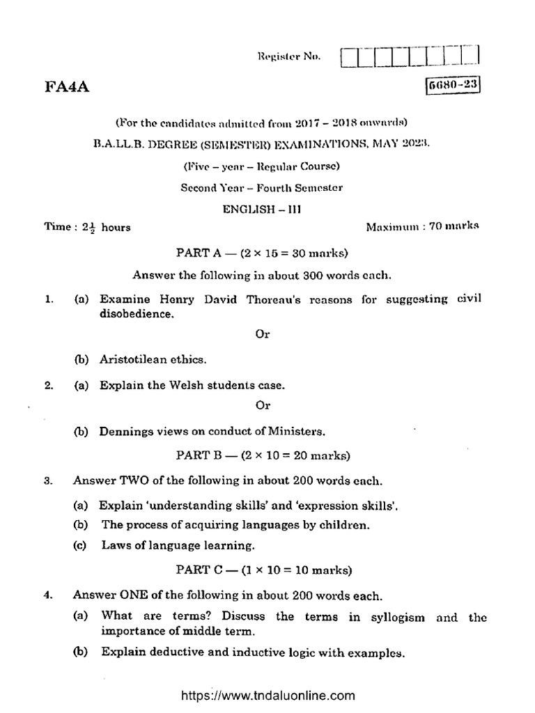 English 4th Sem Question Papers | PDF