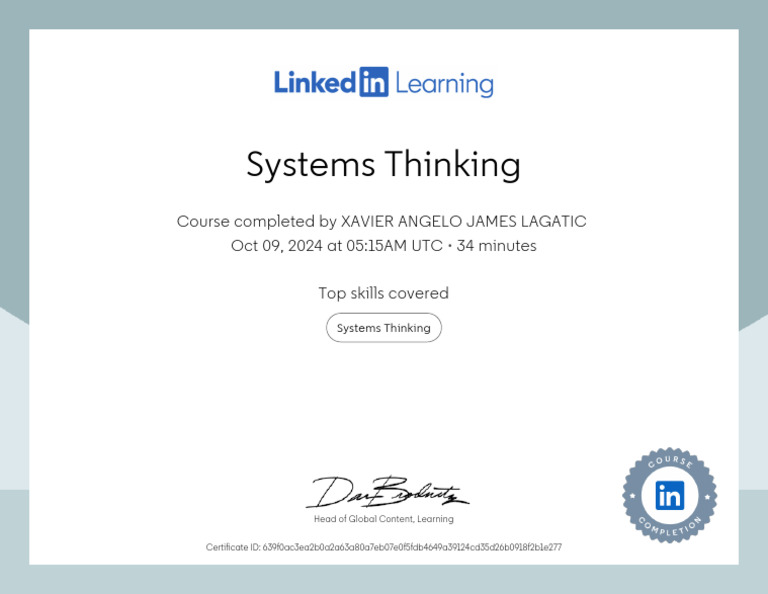 CertificateOfCompletion - Systems Thinking | PDF