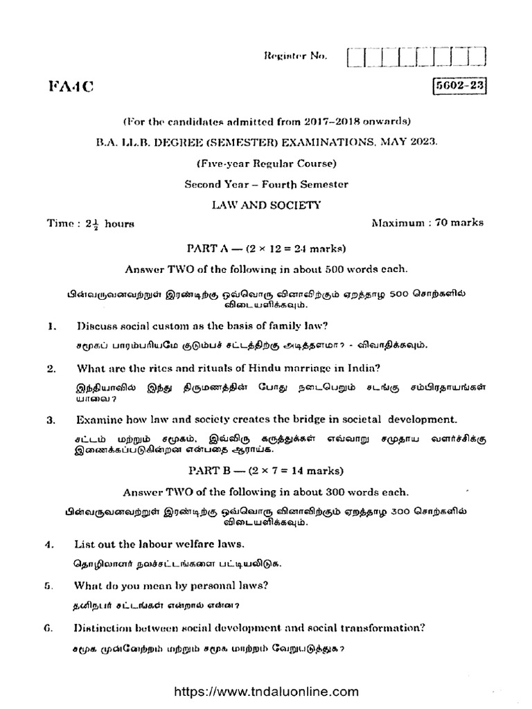 Law and Society 4th Sem Question Papers | PDF