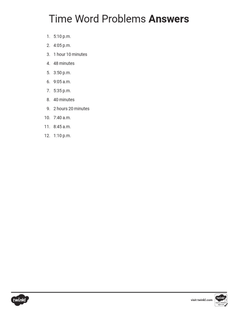Answers Time Word Problems Math Task Cards | PDF