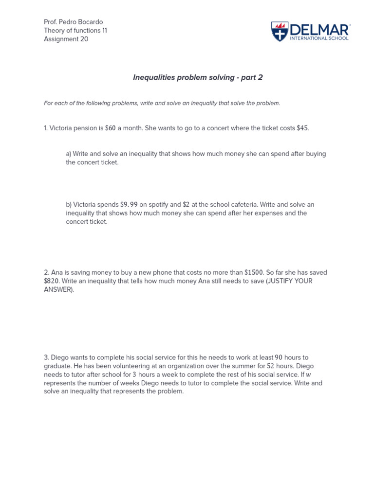 Assignment 20: Inequalities Problem Solving - Part 2 | PDF