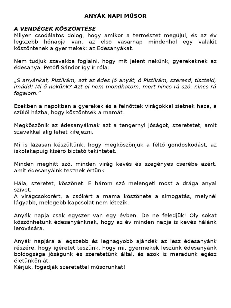 Anyák Napi Műsor 2025 | PDF