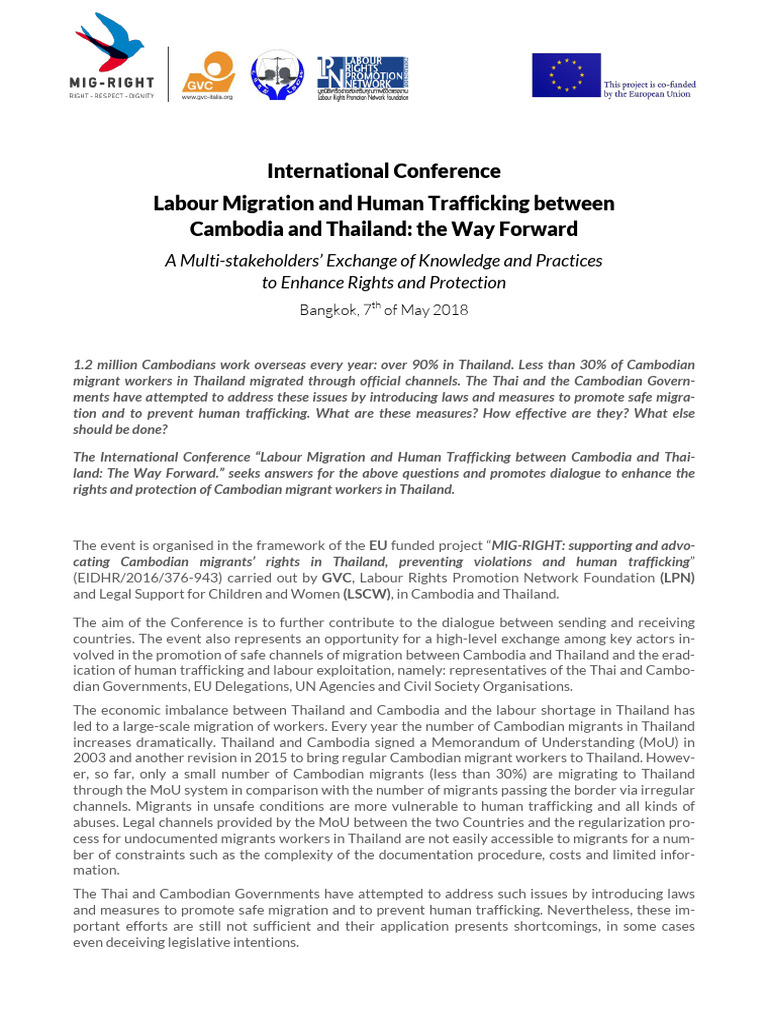 Cambodia-Thailand Migration Conference | PDF | Migrant Worker | Human ...
