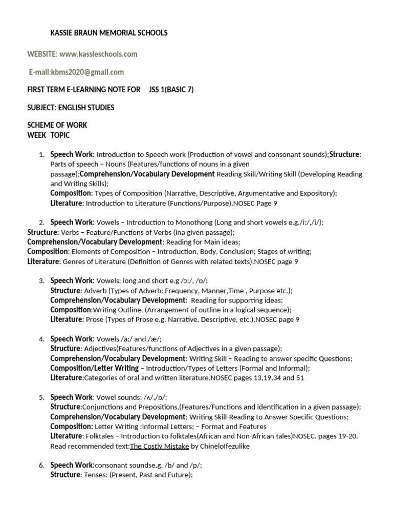 Basic 7 First Term English Lang. | PDF | Adjective | Essays