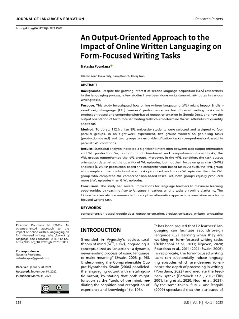 An Output-Oriented Approach To The Impact of Online Written Languaging ...