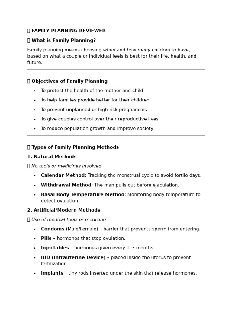 Family Planning Methods and Benefits | PDF