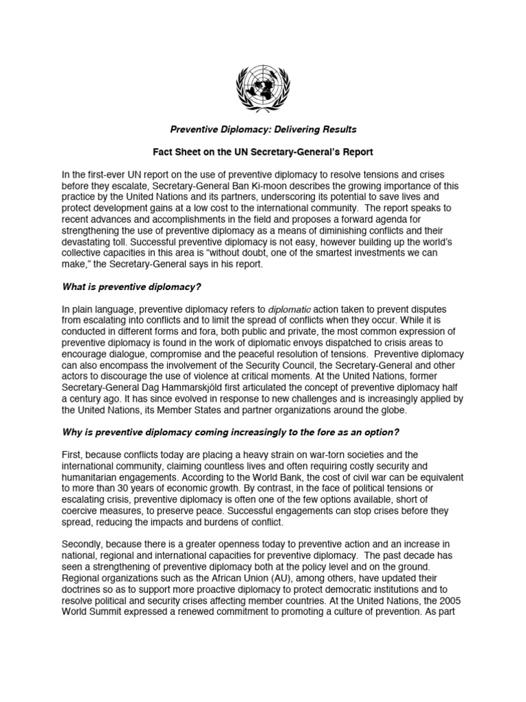 UN Preventive Diplomacy Insights | PDF | Diplomacy | United Nations