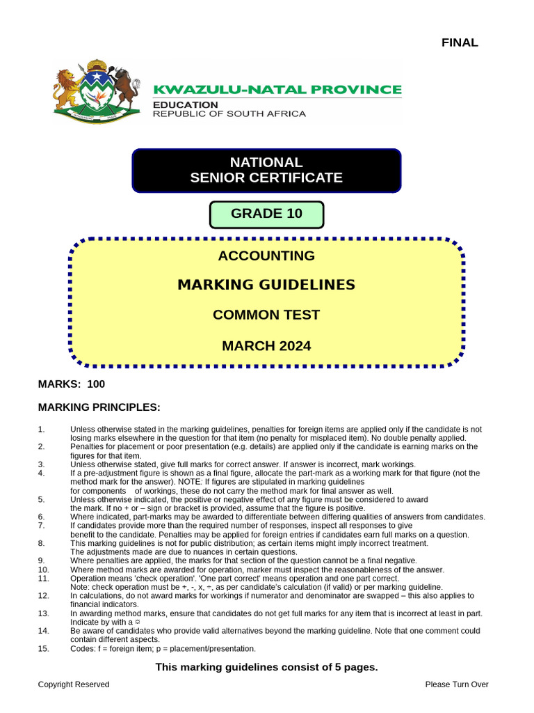 Grade 10 Accounting March 2025 Guidelines | PDF | Debits And Credits ...