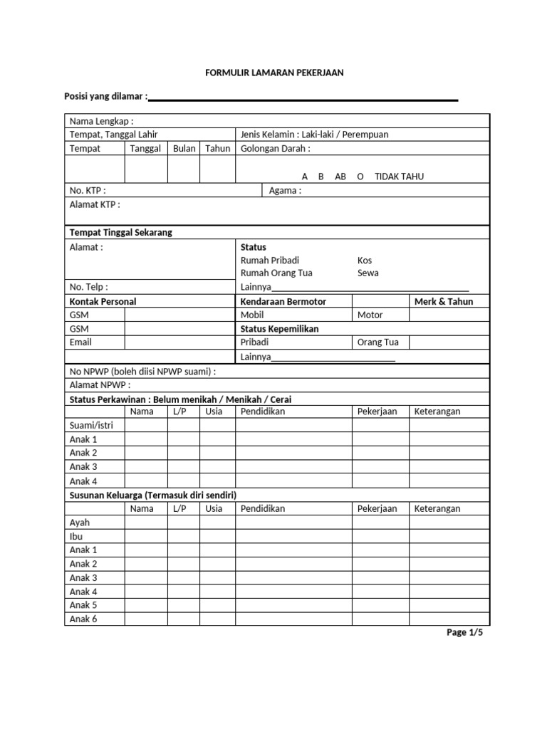 Form Lamaran Pekerjaan | PDF