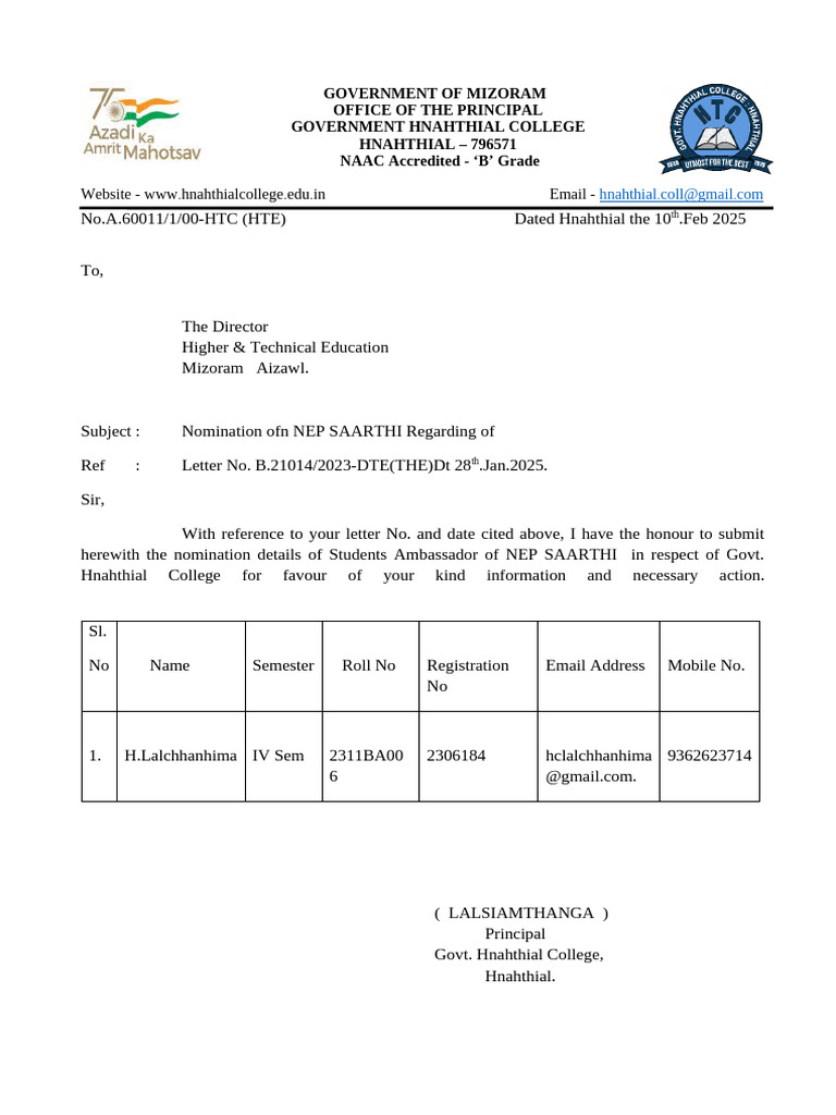 NEP Saarthi Student Ambassador Nomination | PDF