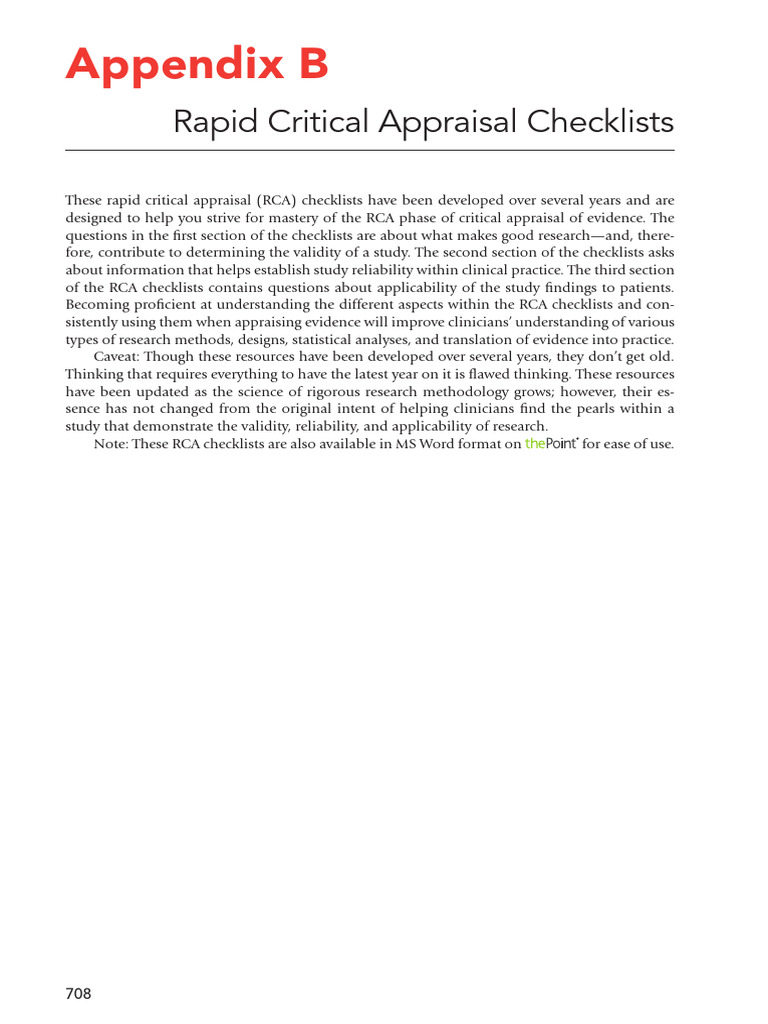 Appendix B Rapid Critical Appraisal Checklists | PDF | Randomized Controlled Trial | Science