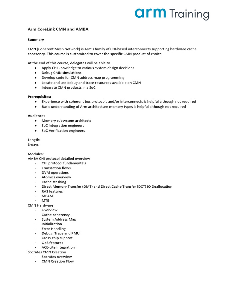 AMBA CHI Protocol and CMN Training | PDF