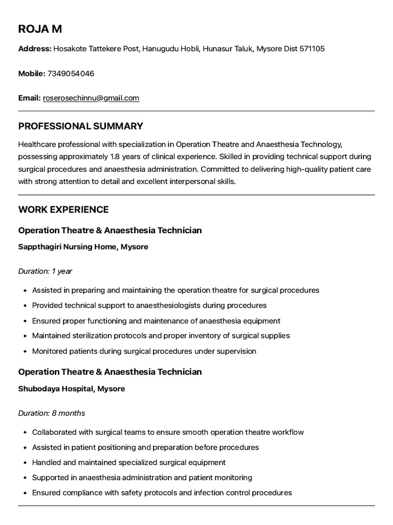 Roja M - Professional Resume | PDF | Anesthesia | Public Services