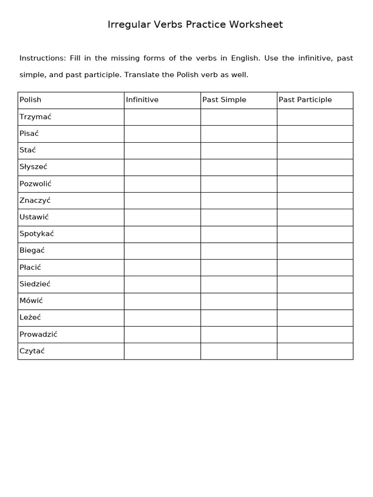 Irregular Verbs Worksheet | PDF
