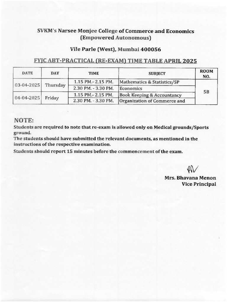 Fyjc Abt-Practical (Re-Exam) Time Table 2024-25 | PDF
