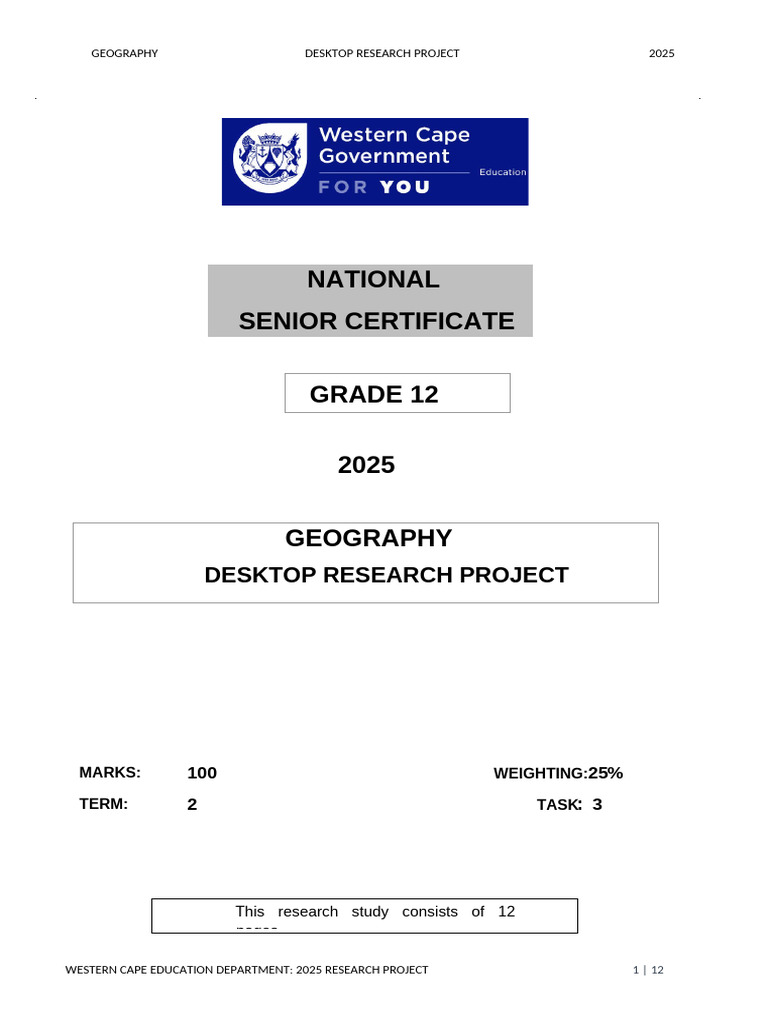 WCED Grade 12 Geography Research Project 2025 | PDF | Infographics ...
