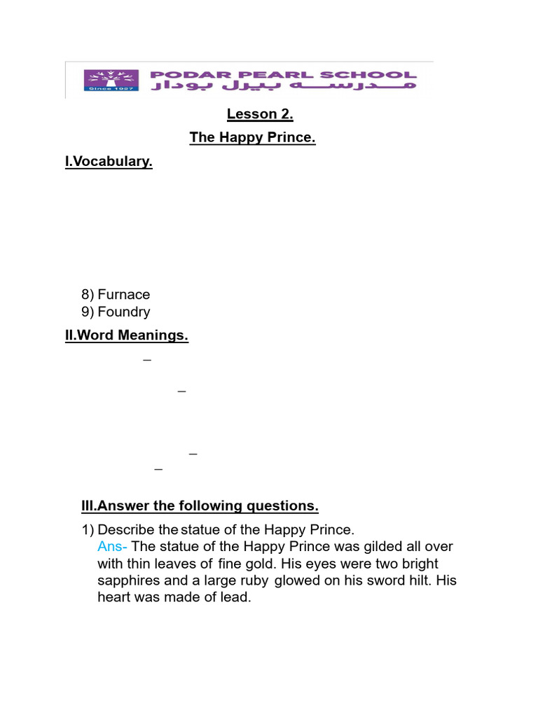 Vocabulary and Analysis of The Happy Prince | PDF