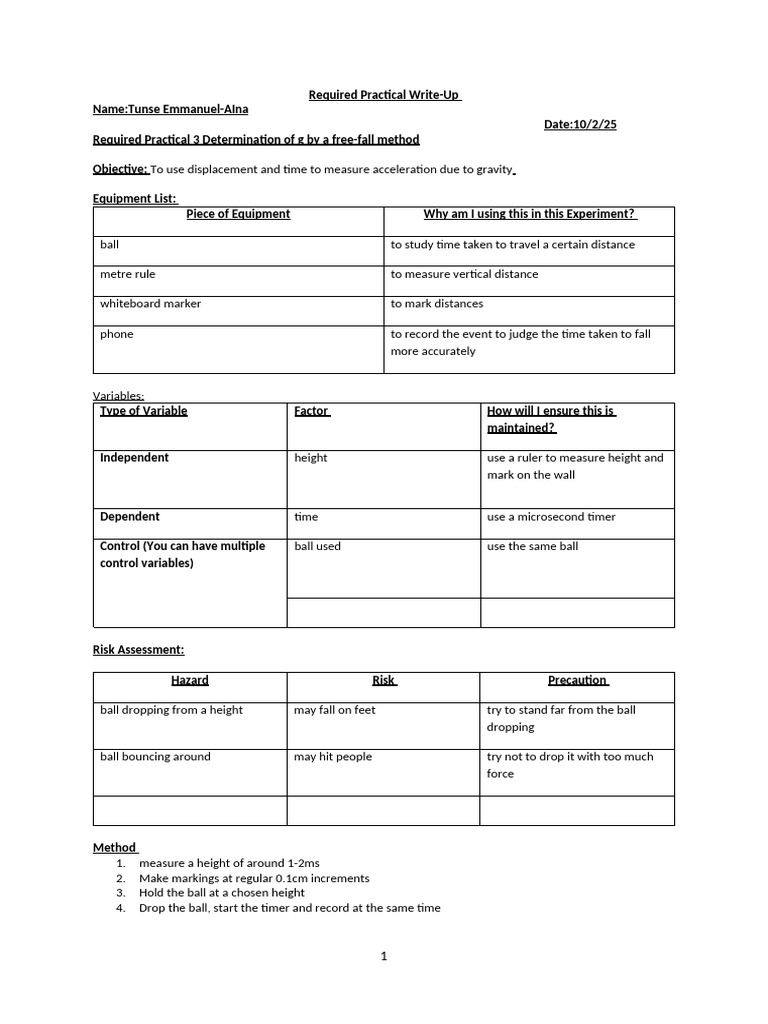 Required-Practical-Write-Up-Determination of G by A Free-Fall Method ...